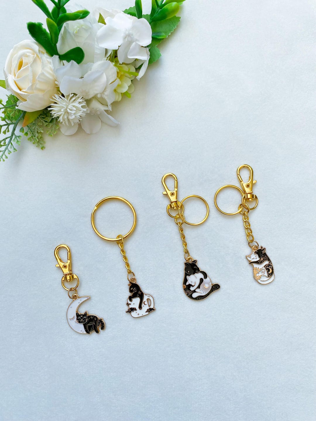 Cute Day&night Cat Keychain,kawaii Yin Yang Phone Charm,airpods Charm ...