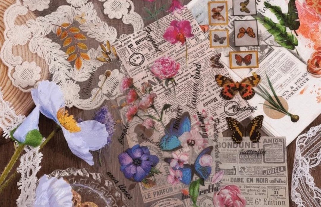 Flowers Stickers Set, Butterfly Collage, Journal, Scrapbook,resin Plant ...