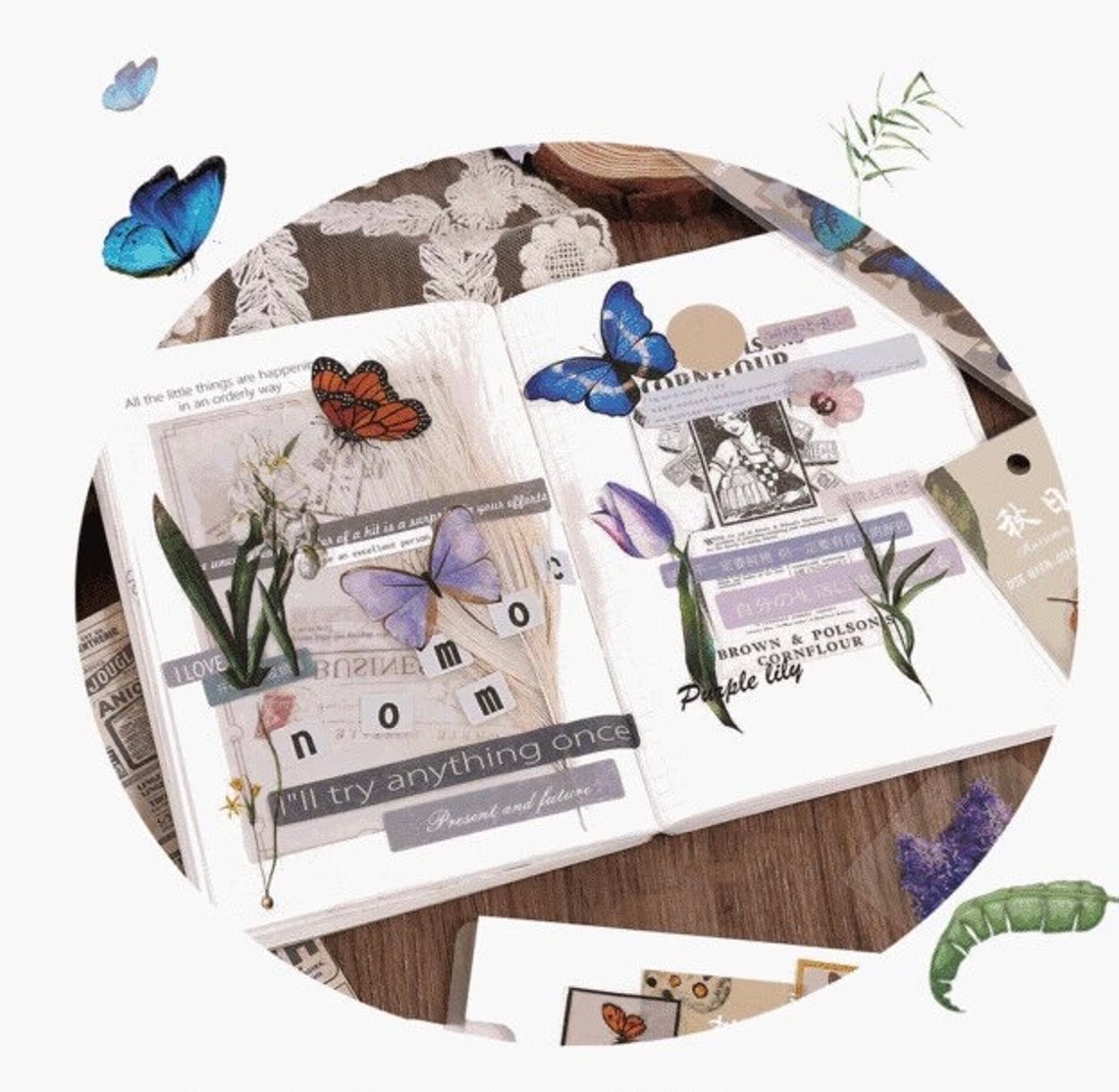 Flowers Stickers Set Butterfly Collage Journal - Etsy