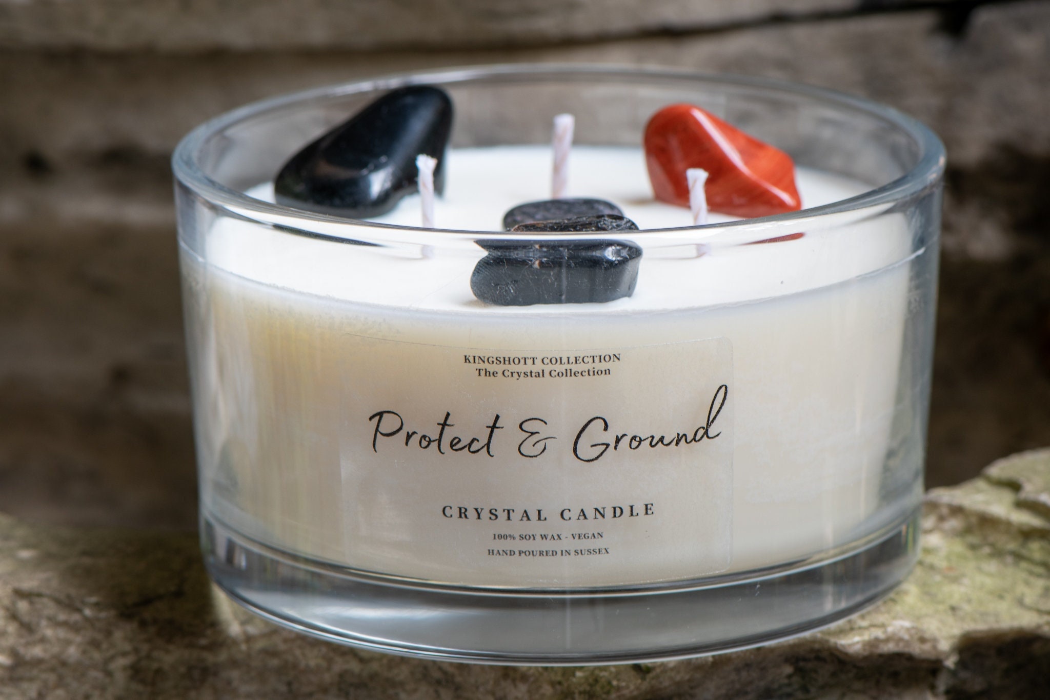 Large 3 wick Protect & Ground Crystal Candle