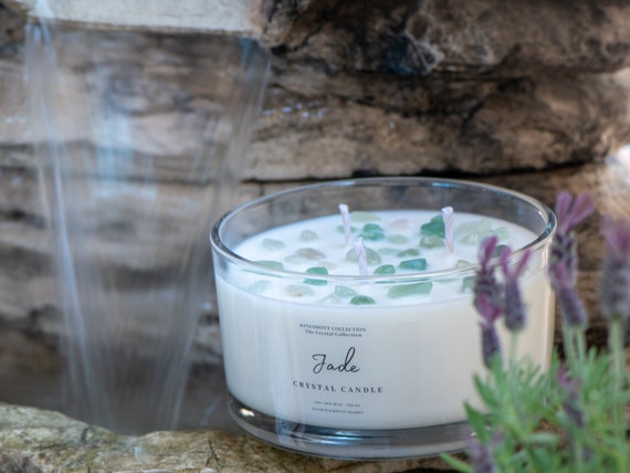 Large 3 Wick Jade Crystal Soy Wax Candle - Etsy UK