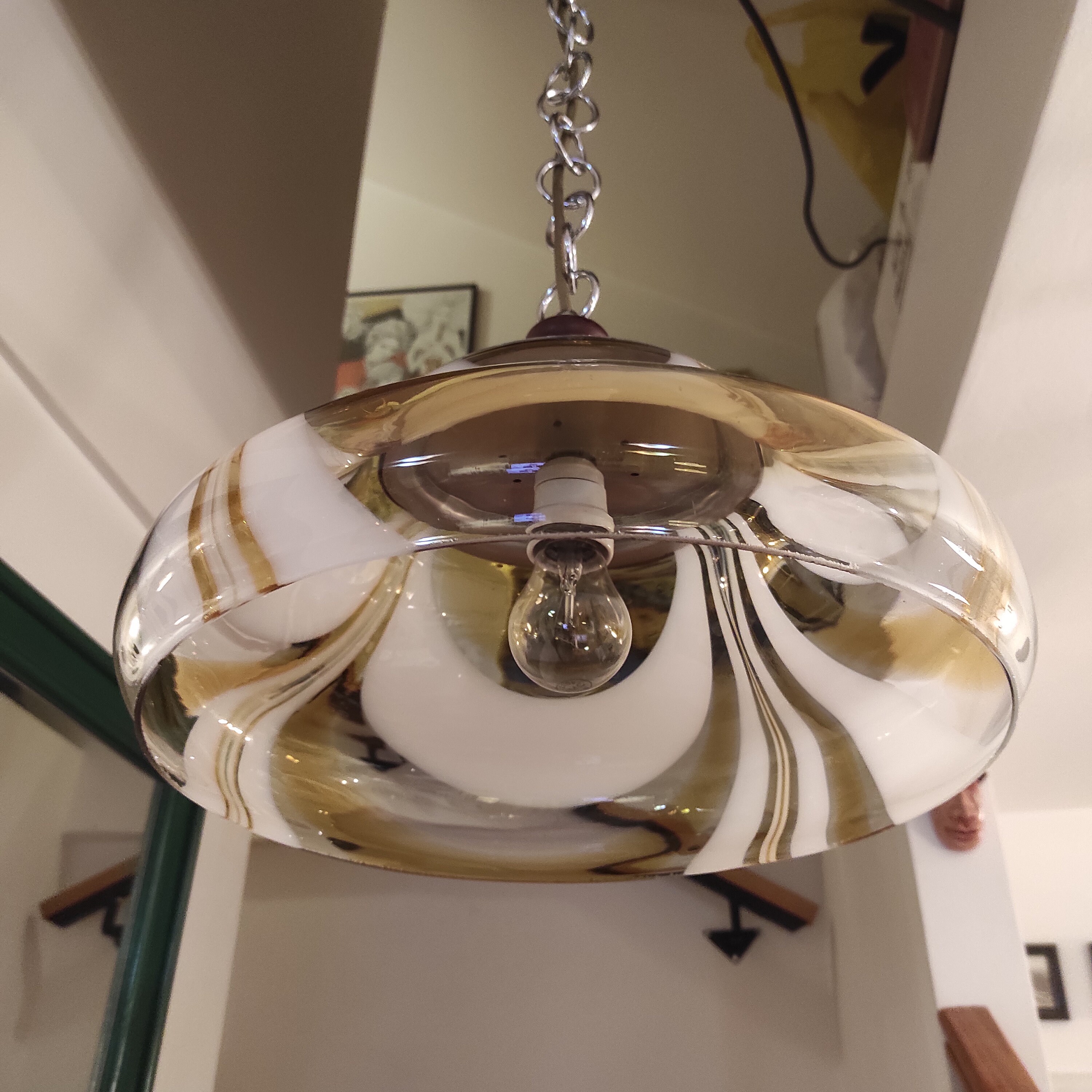 Mid Century Glass Pendant Light: 70s Space Age Ceiling Lamp, Yugoslavia ...