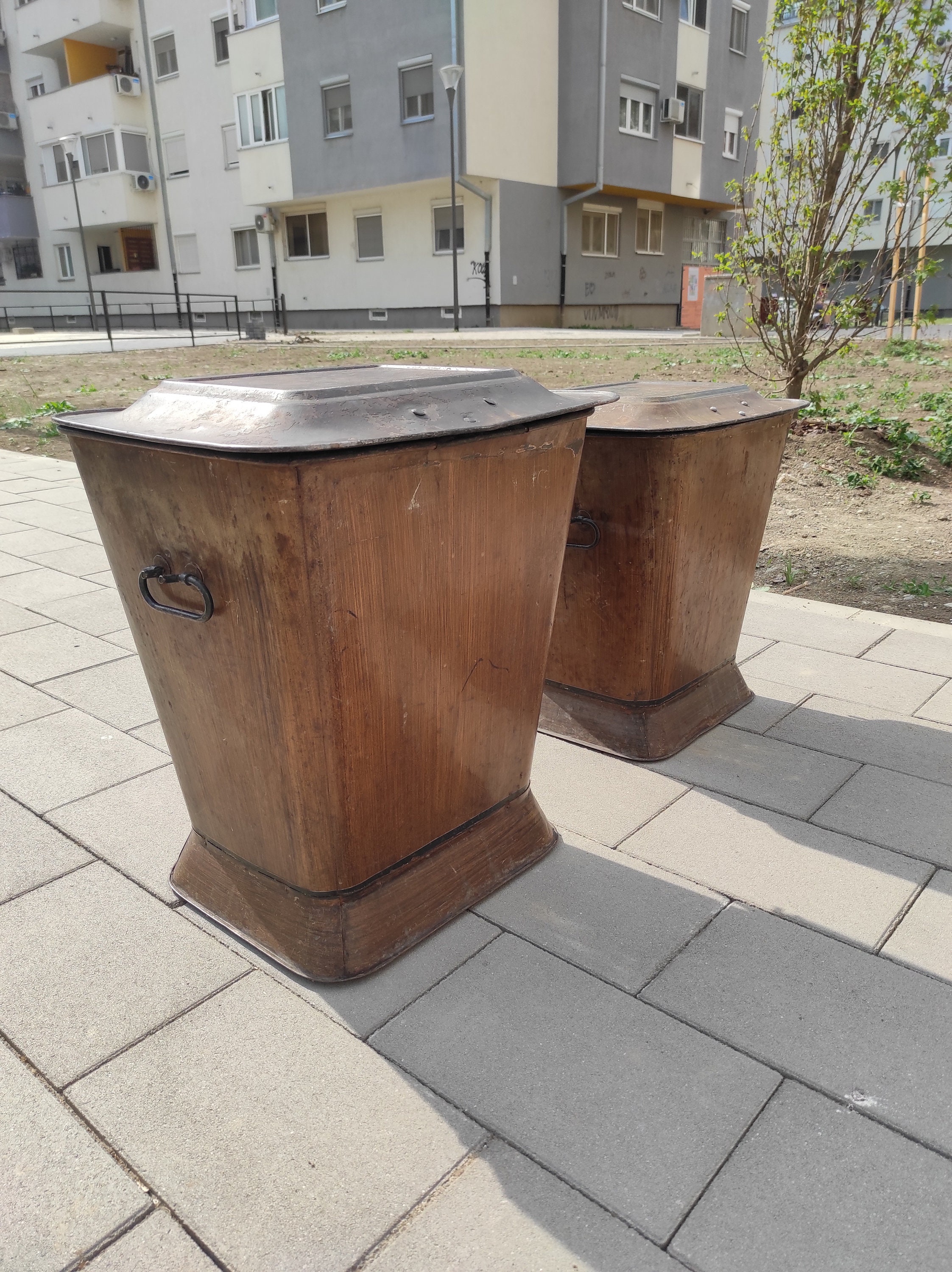 Pair of Antique Coal Bins, Vintage Fireplace Coal Storage Box, Antique ...