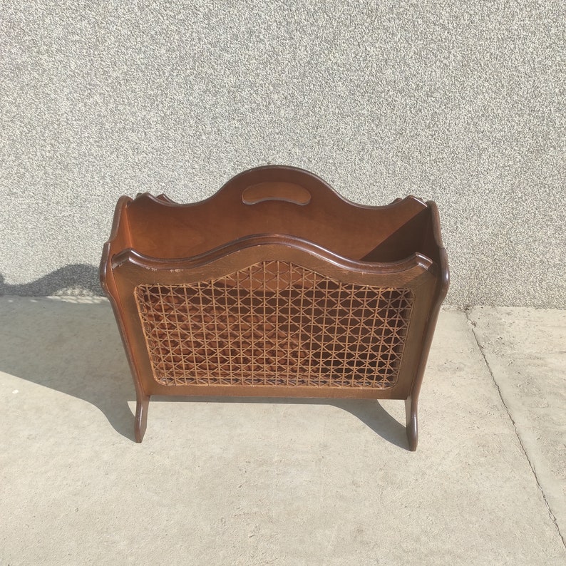 Vintage Wood and Cane Magazine Rack, MCM Magazine Rack, Mid Century ...