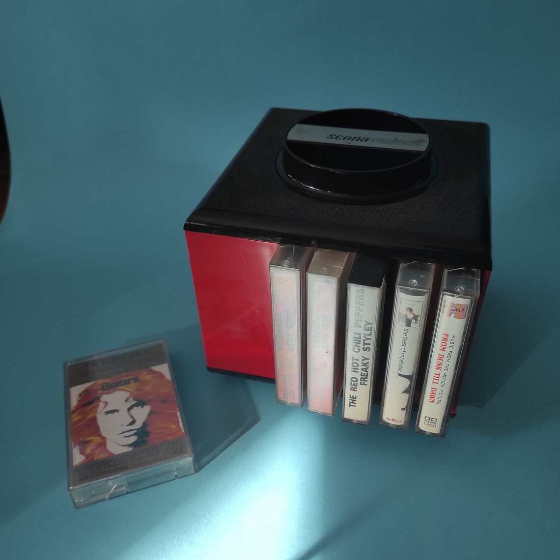 Vintage Cassette Carousel: Red & Black Audio Tape Storage, Made in ...