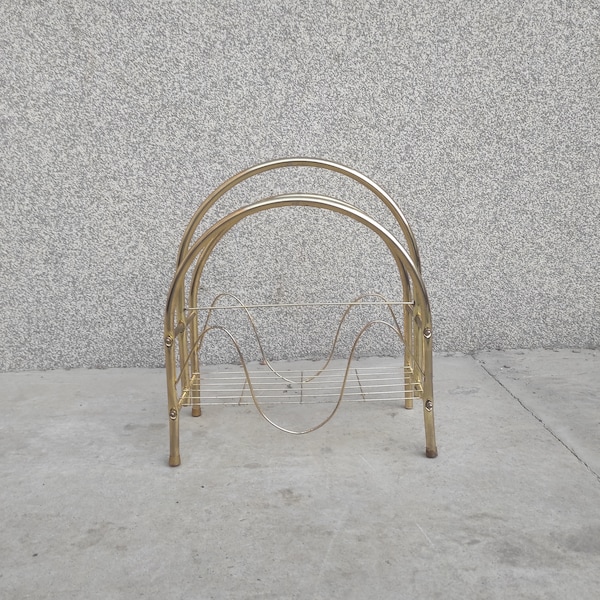 Vintage Newspaper Stand, Mcm Magazines Rack, Vintage Metal Gold Stand ...