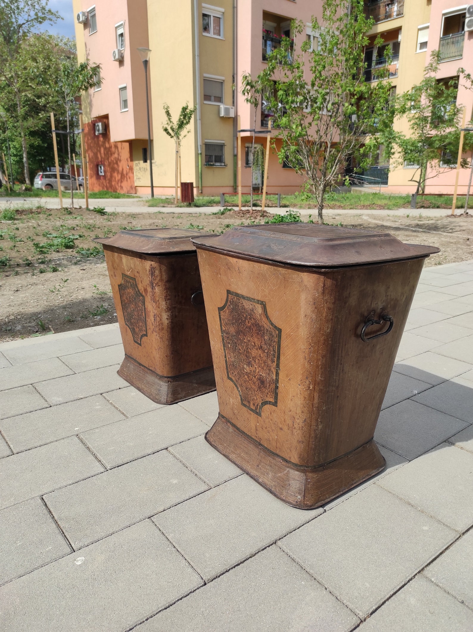 Pair of Antique Coal Bins, Vintage Fireplace Coal Storage Box, Antique ...