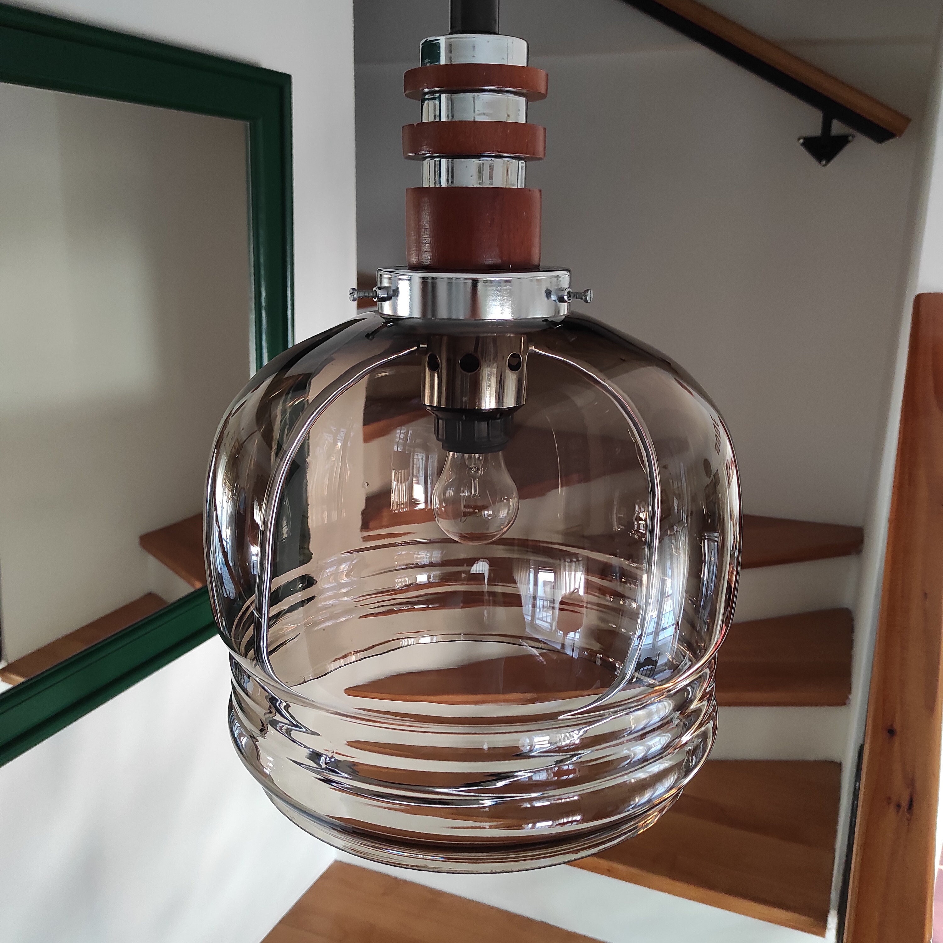 Mid Century Smoked Glass Pendant Light: Space Age 80s Ceiling Lamp - Etsy