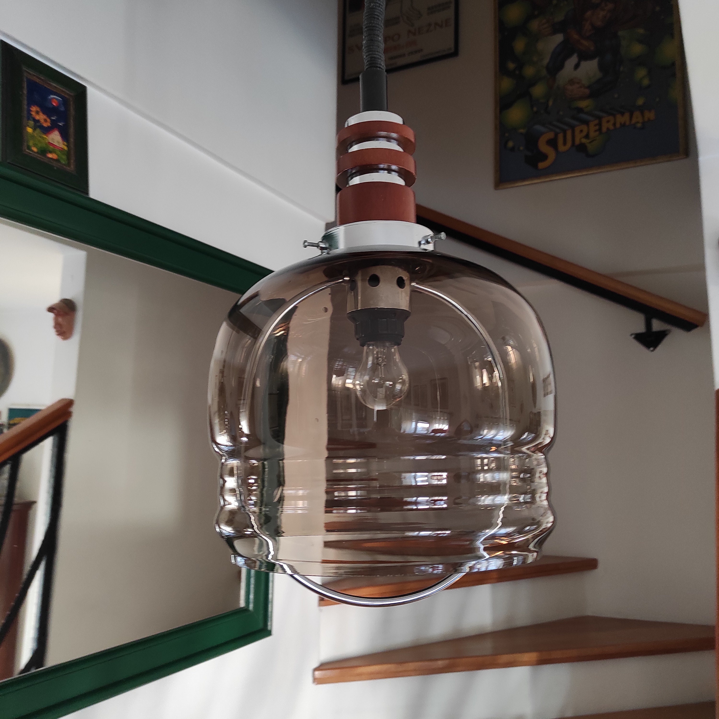 Mid Century Smoked Glass Pendant Light: Space Age 80s Ceiling Lamp - Etsy