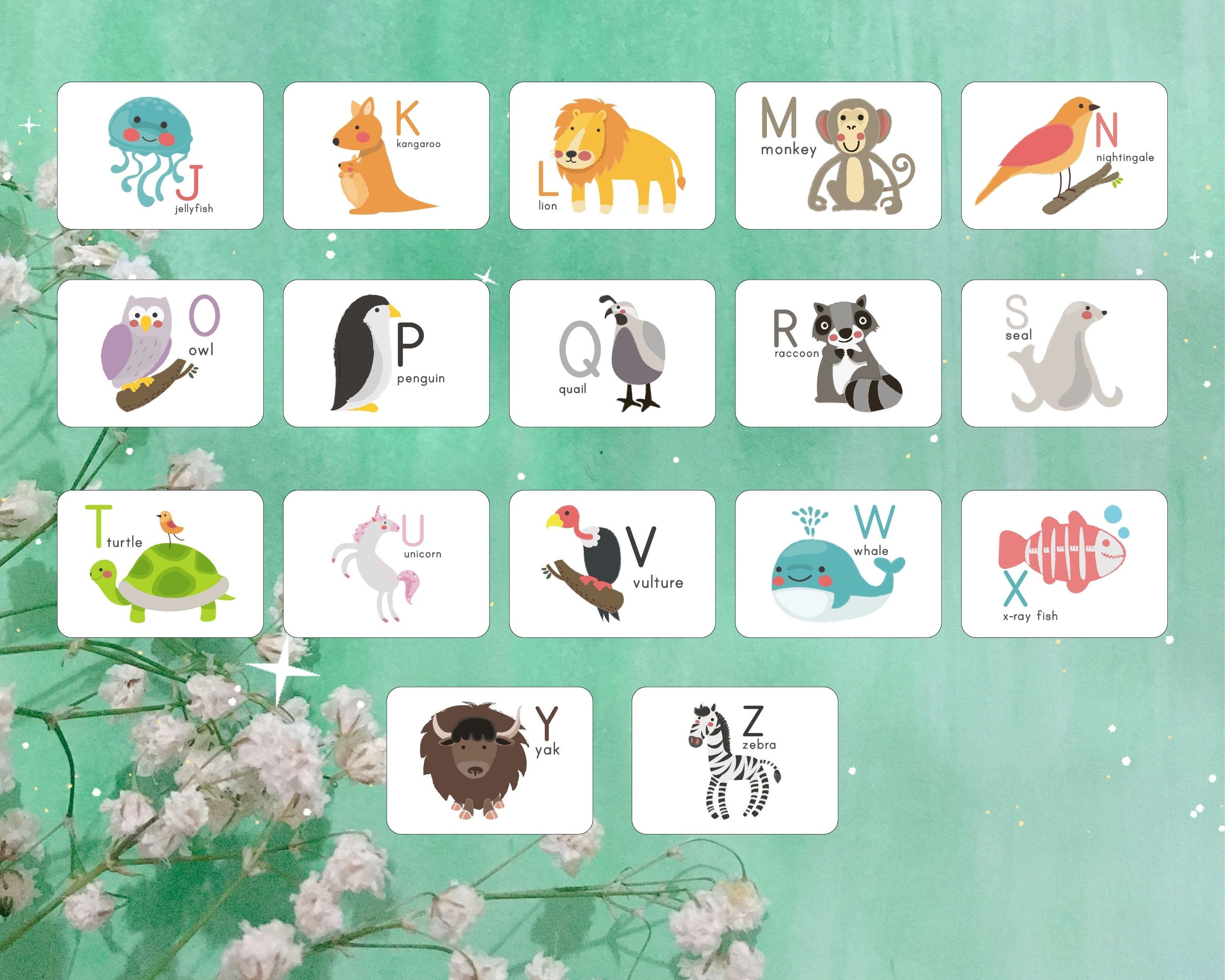 Printable Alphabet Animal Flashcards for Kids #3 - Cute Cartoon Animal ...