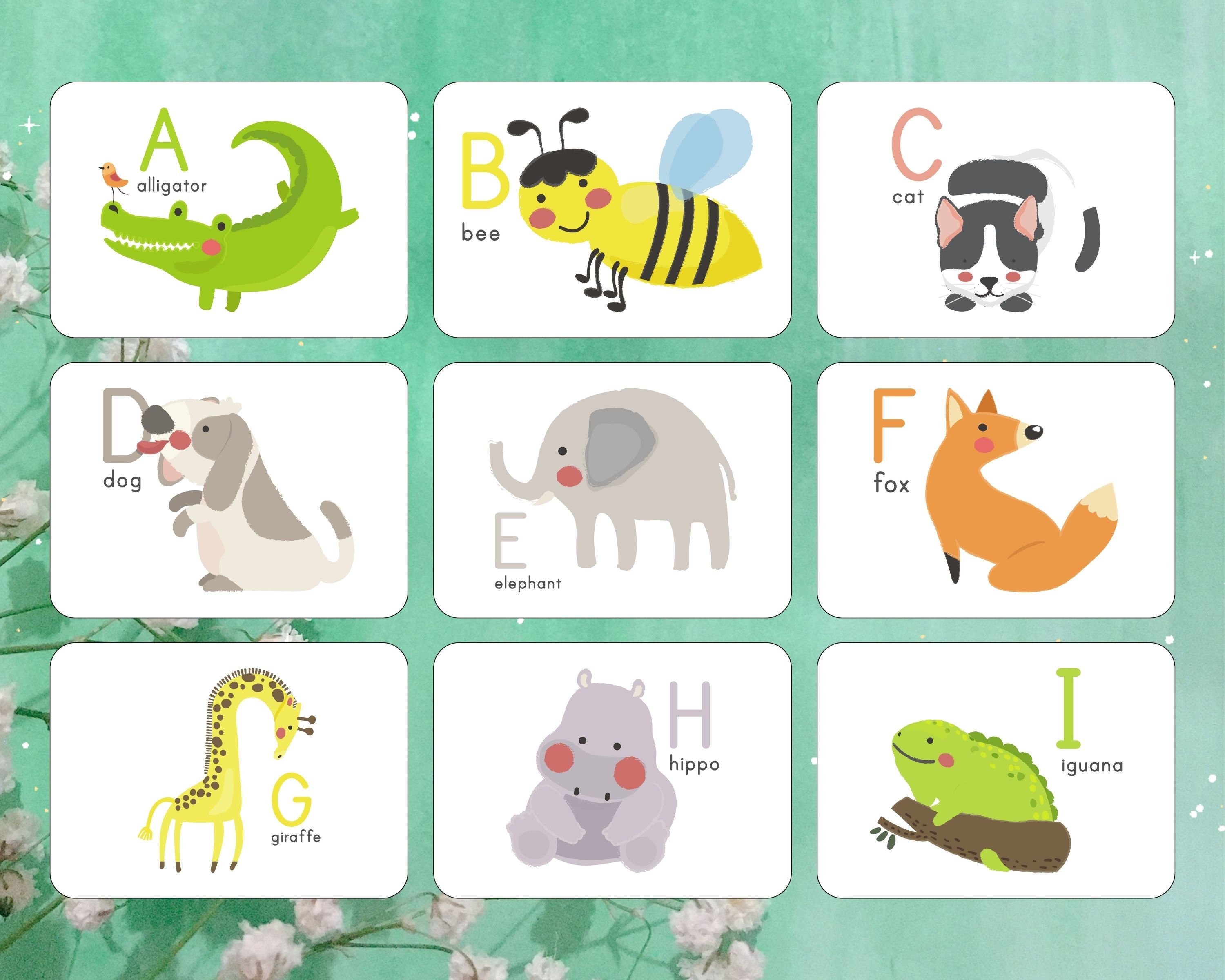 Printable Alphabet Animal Flashcards for Kids #3 - Cute Cartoon Animal ...