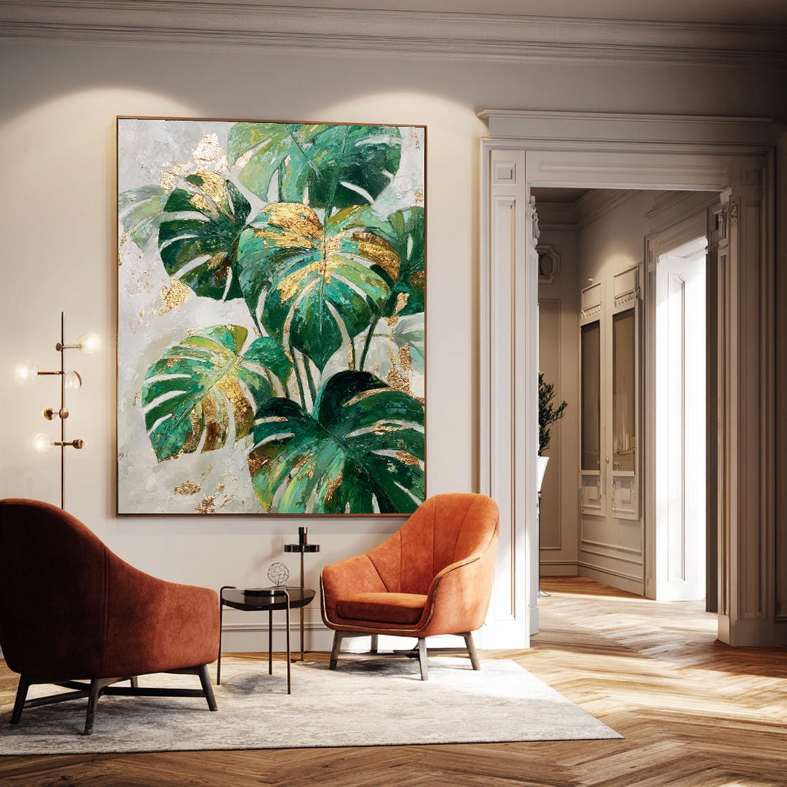 Turtle-back Bamboo Leaf Oil Painting, Gold Foil Texture, Tropical Plant ...