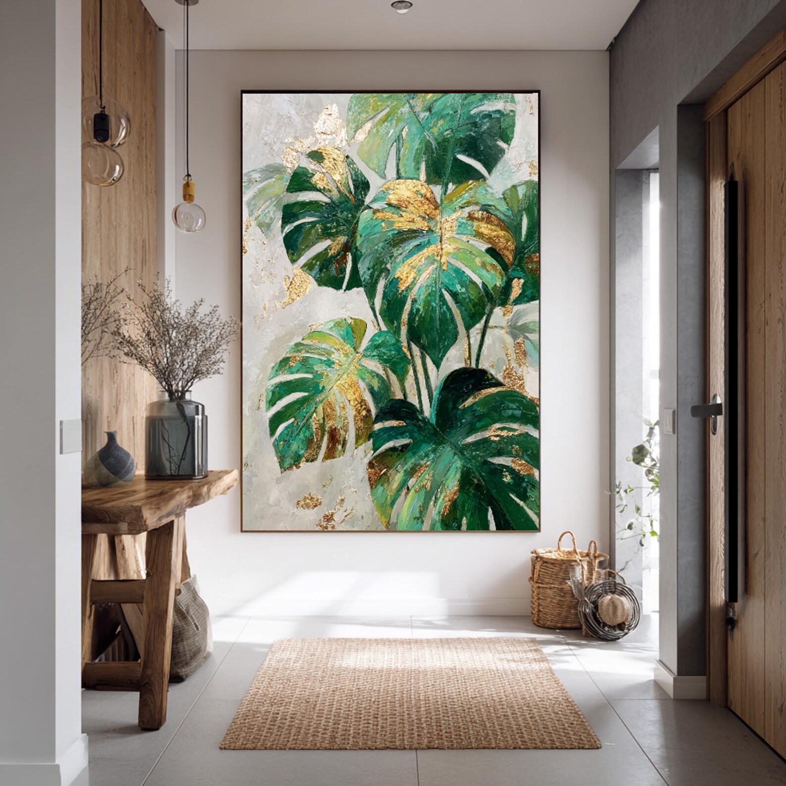 Turtle-back Bamboo Leaf Oil Painting, Gold Foil Texture, Tropical Plant ...