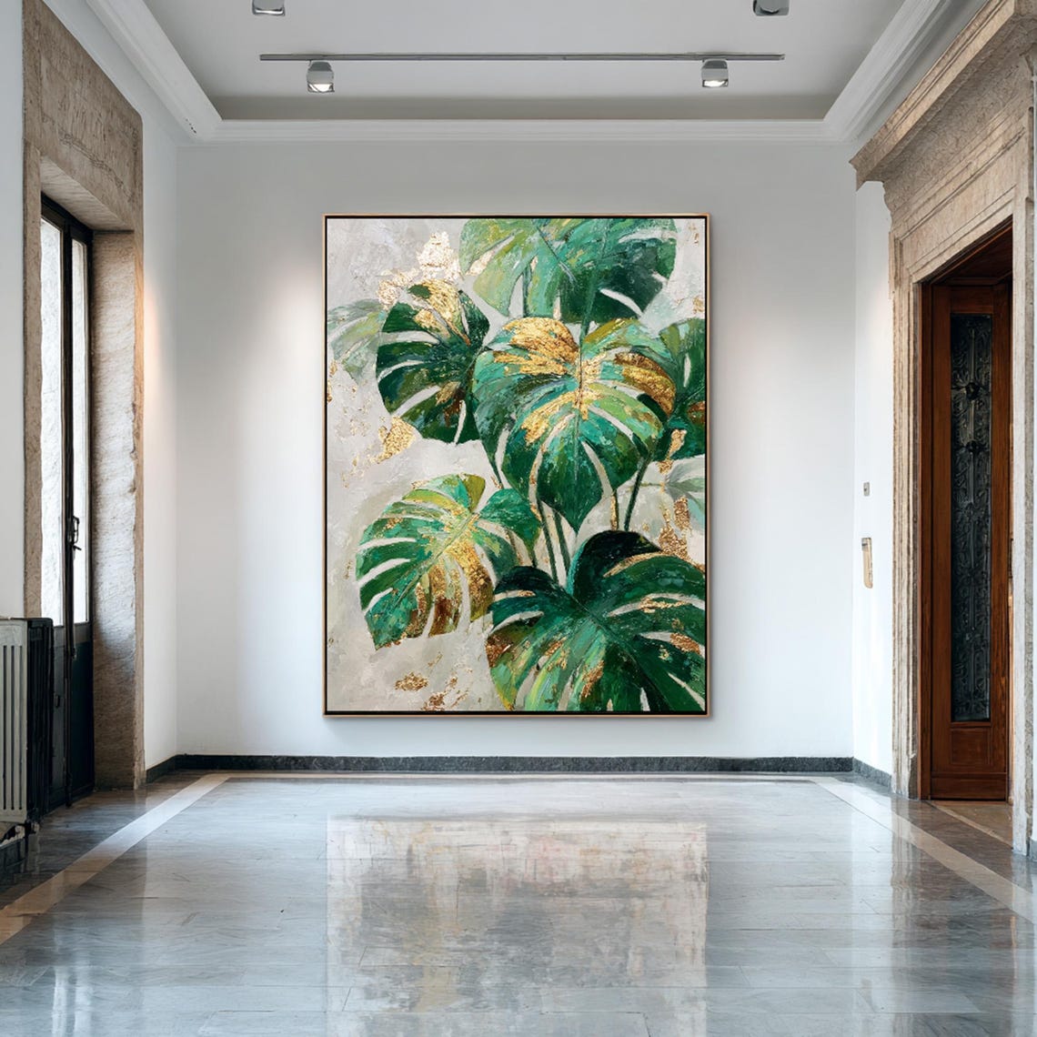 Turtle-back Bamboo Leaf Oil Painting, Gold Foil Texture, Tropical Plant ...