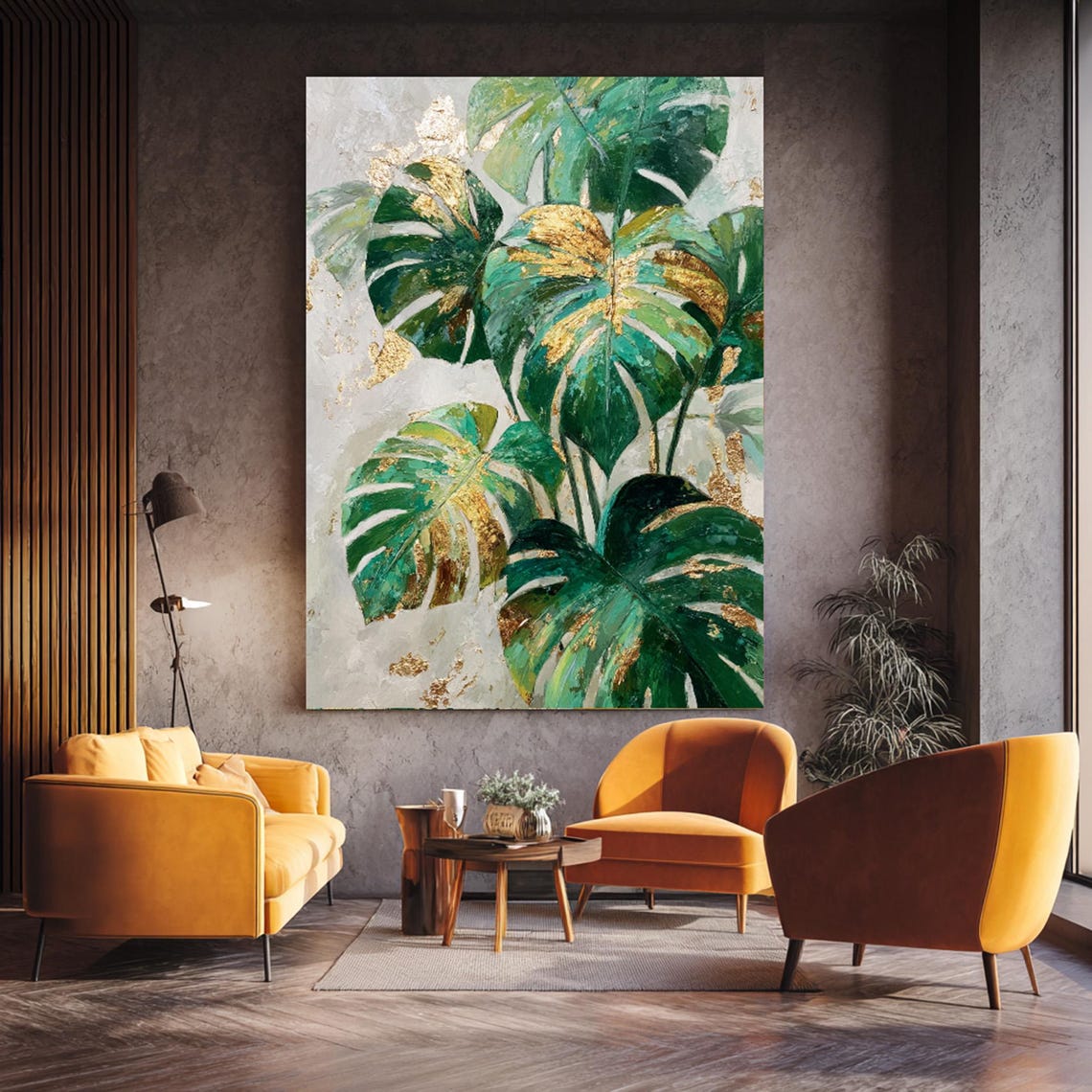 Turtle-back Bamboo Leaf Oil Painting, Gold Foil Texture, Tropical Plant ...