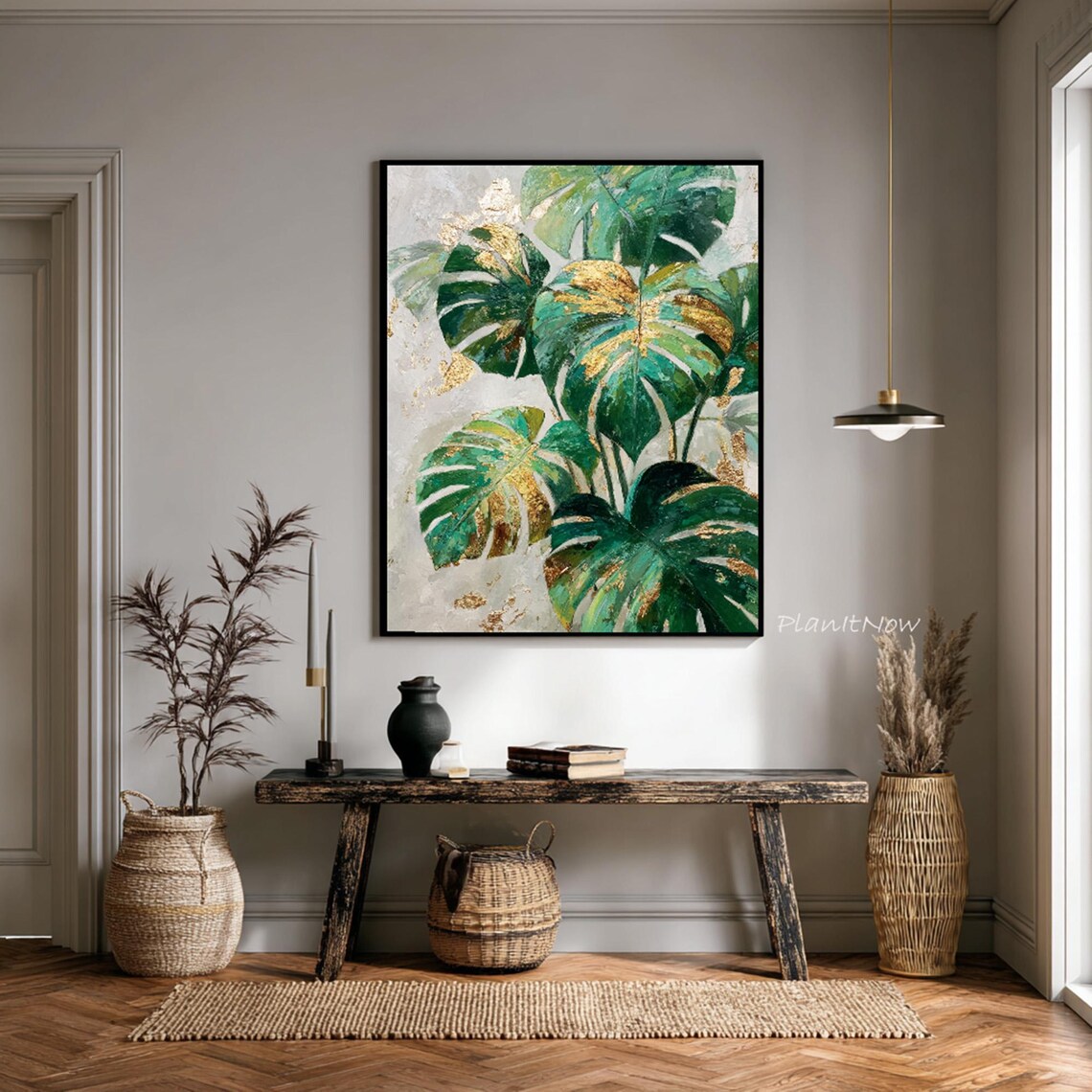 Turtle-back Bamboo Leaf Oil Painting, Gold Foil Texture, Tropical Plant ...