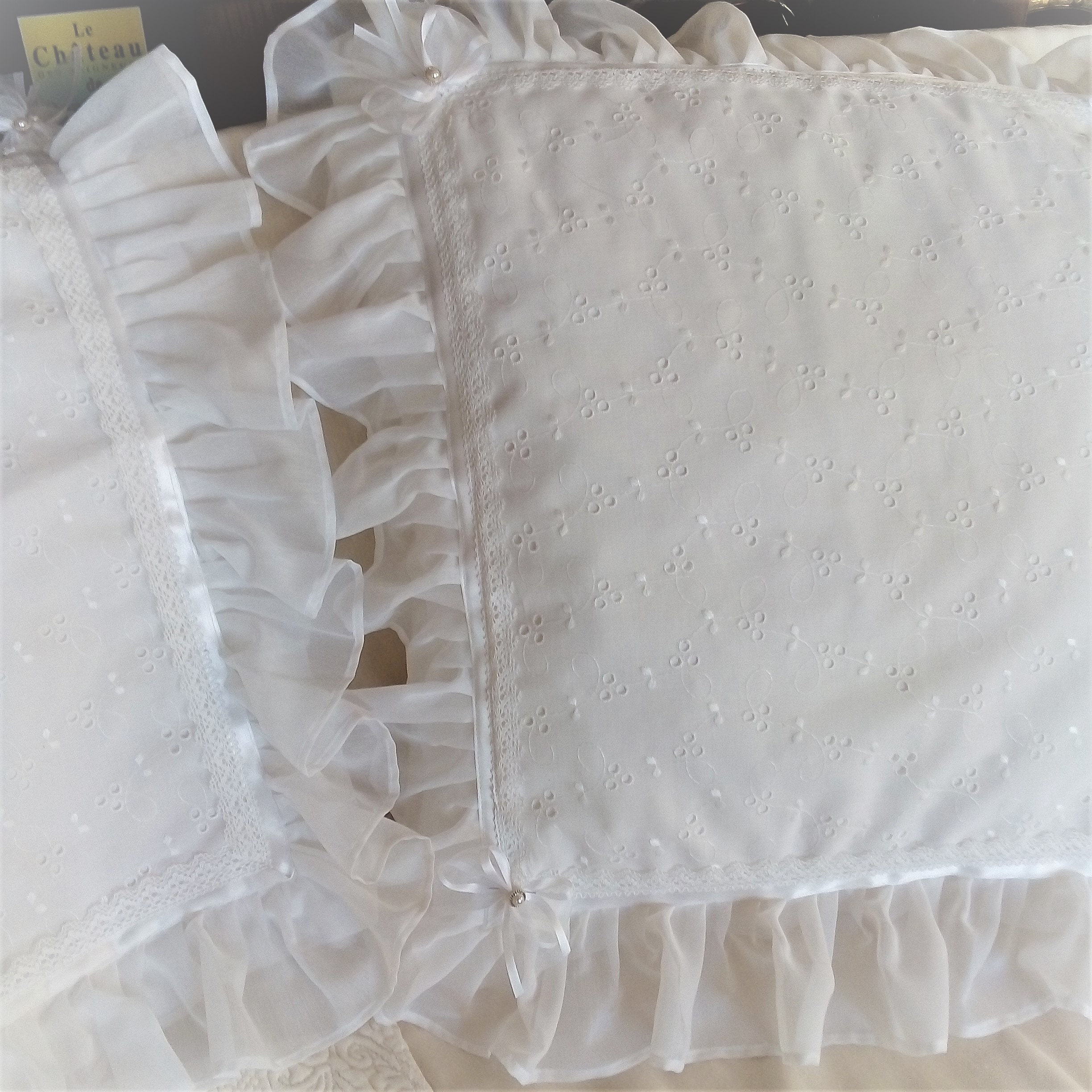 Pillowcase - Flounce Cushion - English Embroidery - White - Shabby Chic ...