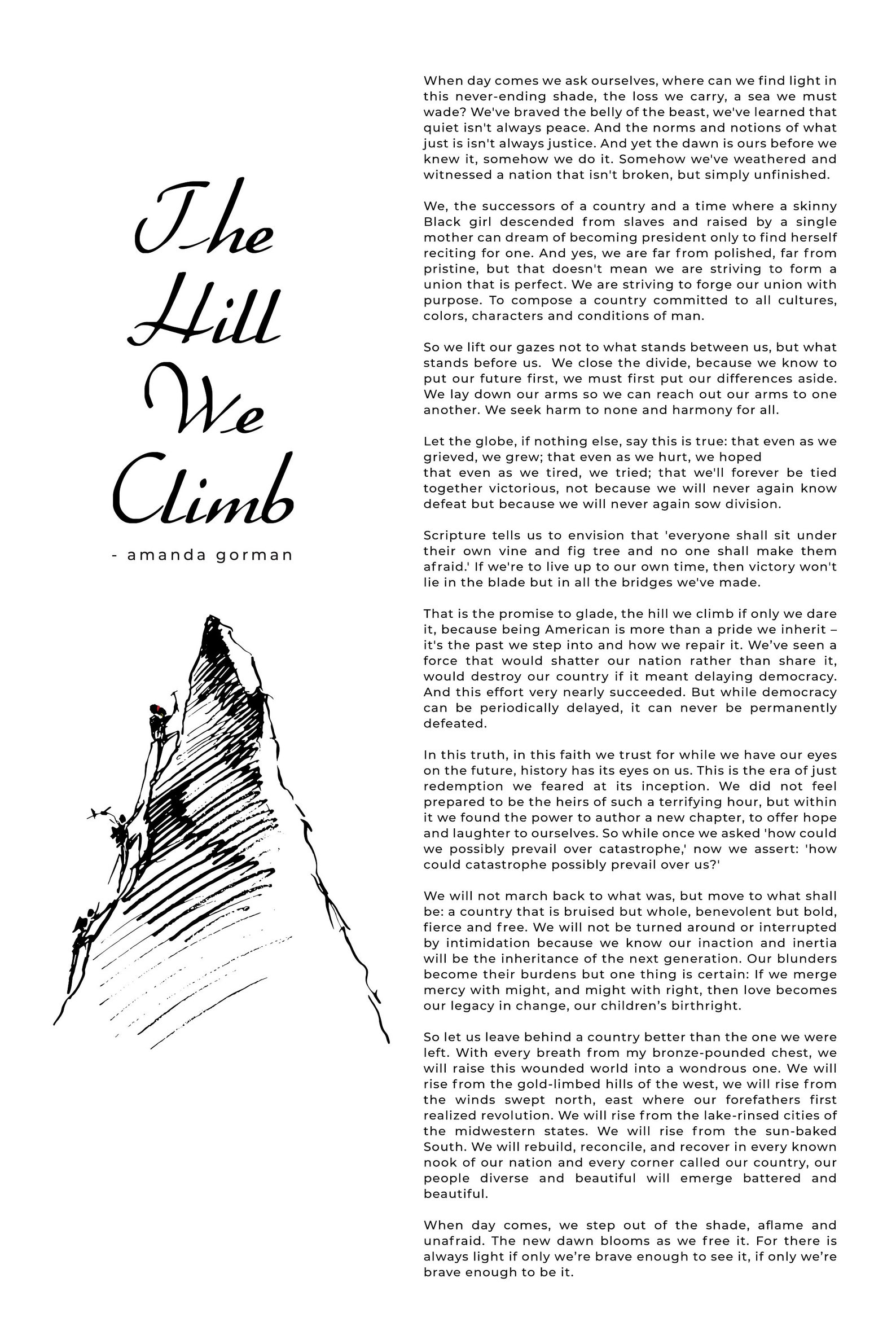 The Hill We Climb, Amanda Gorman Poem There is Always Light, 2021 Super ...