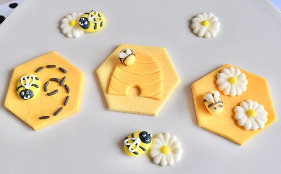 Honey Bee Cupcake Toppers Honey Bee Bee Hive Yellow Hexagon - Etsy