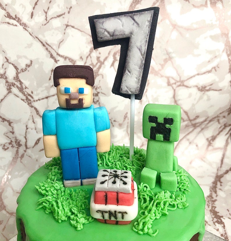 Minecraft Cake Topper Edible Minecraft Steve Creeper Fondant | Etsy