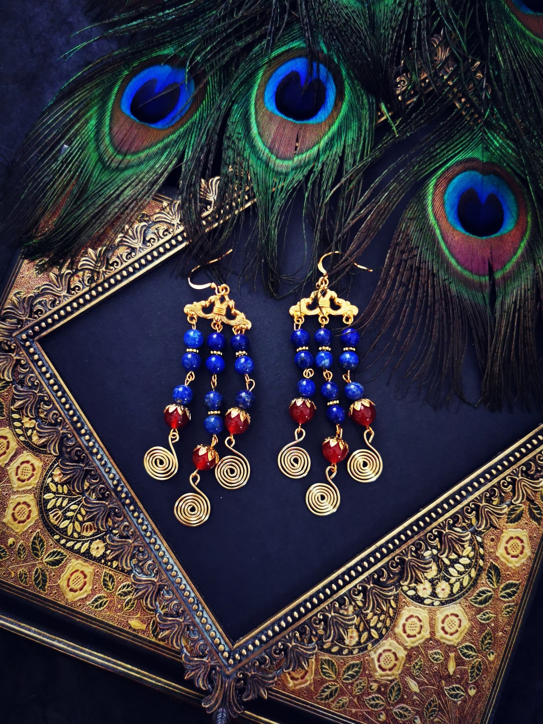 ISHTAR II Earrings Lapis Lazuli & Carnelian Babylonian Earrings ...