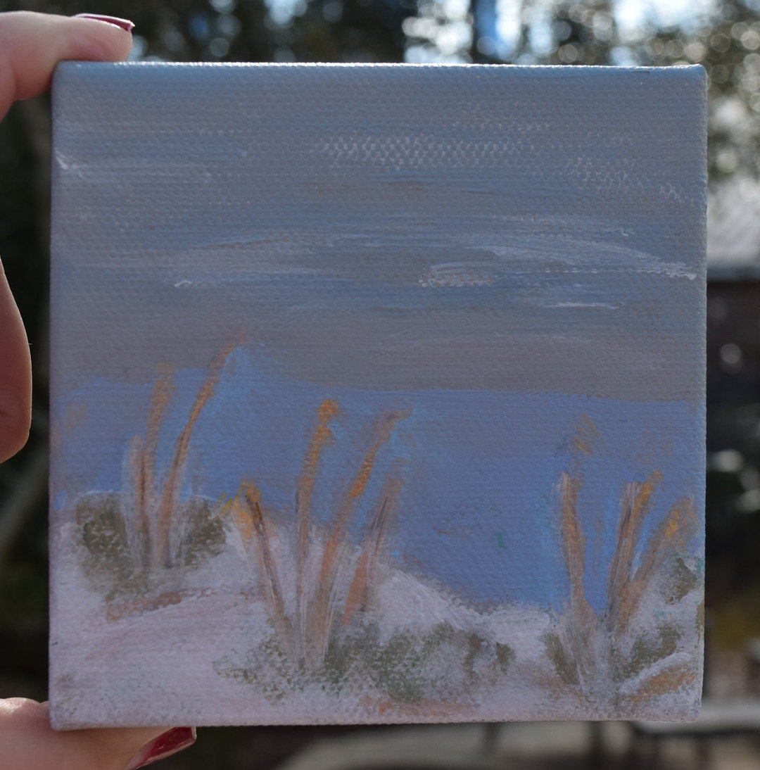 Original Coastal Painting, 4x4 Mini Painting on Stretched Canvas, Tiny ...