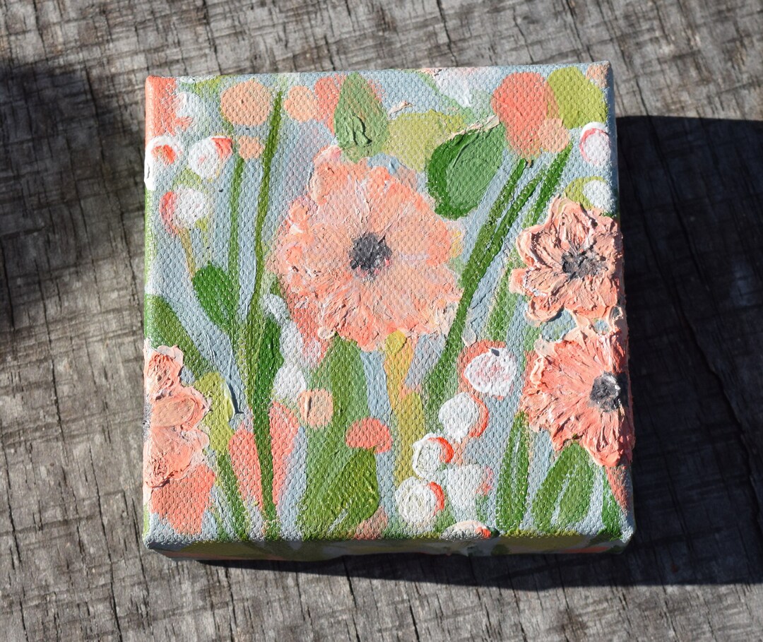 Summer Blooms Original Painting on Canvas Mini Art, Tiny Art, Floral ...