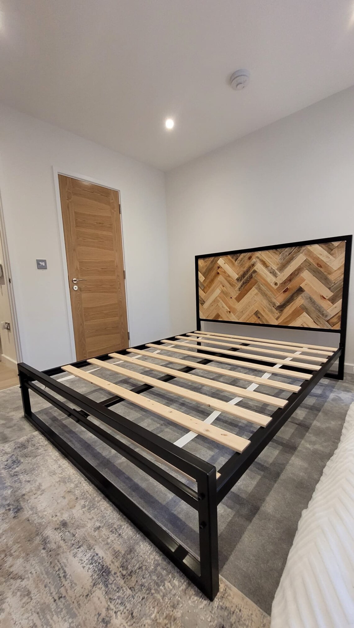Steel Frame Bed With Herringbone Head Board - Etsy