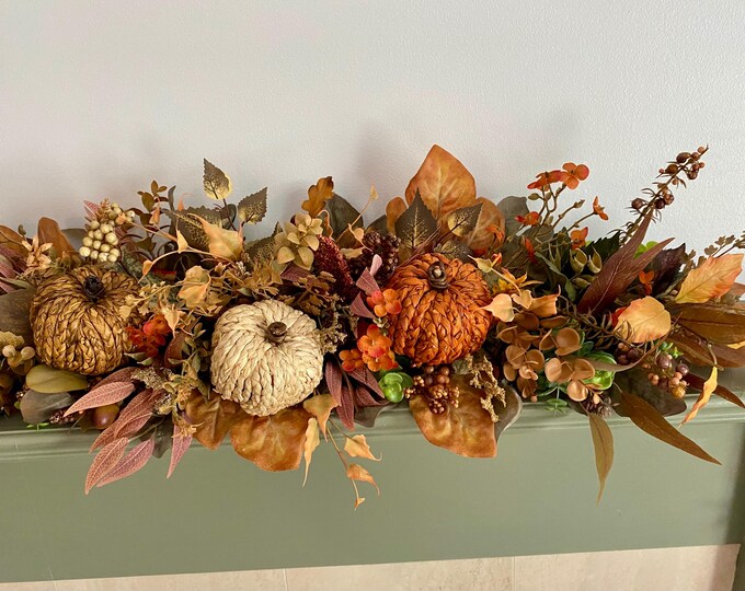 Rustic Fall Table Centerpiece: Woodland Maple, Greenery & Straw ...
