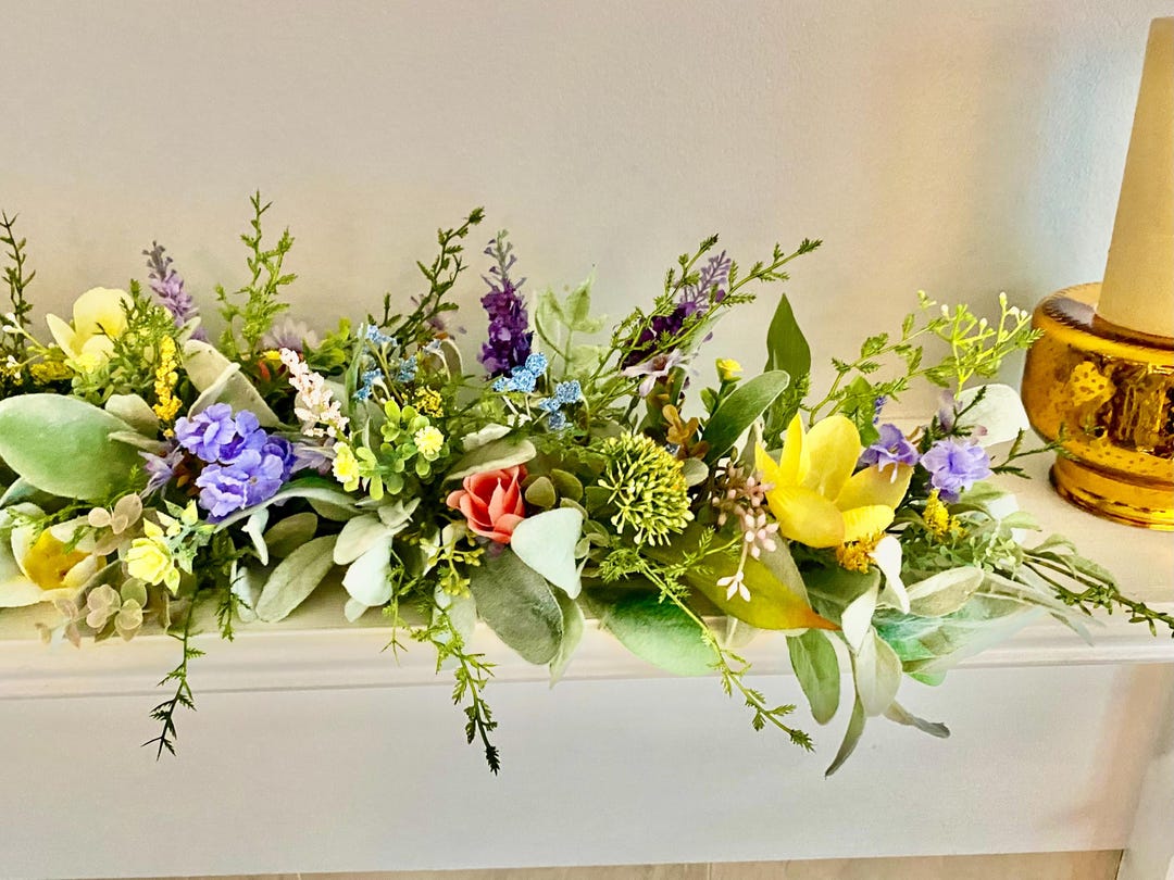 Spring Centerpiece, Spring Table Arrangement, Spring Wildflowers Mantel ...