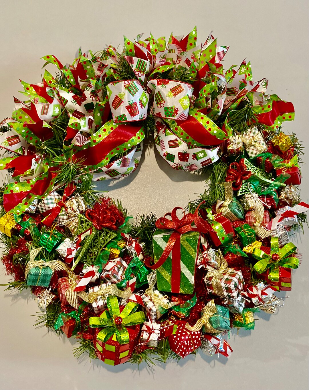 Christmas Gift Box Festive Wreath Christmas Gift Bow Ribbon - Etsy