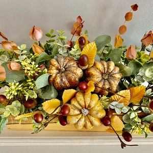 Thanksgiving Fall Rustic Pumpkin Table Centerpiece, Fall Table Mantle ...
