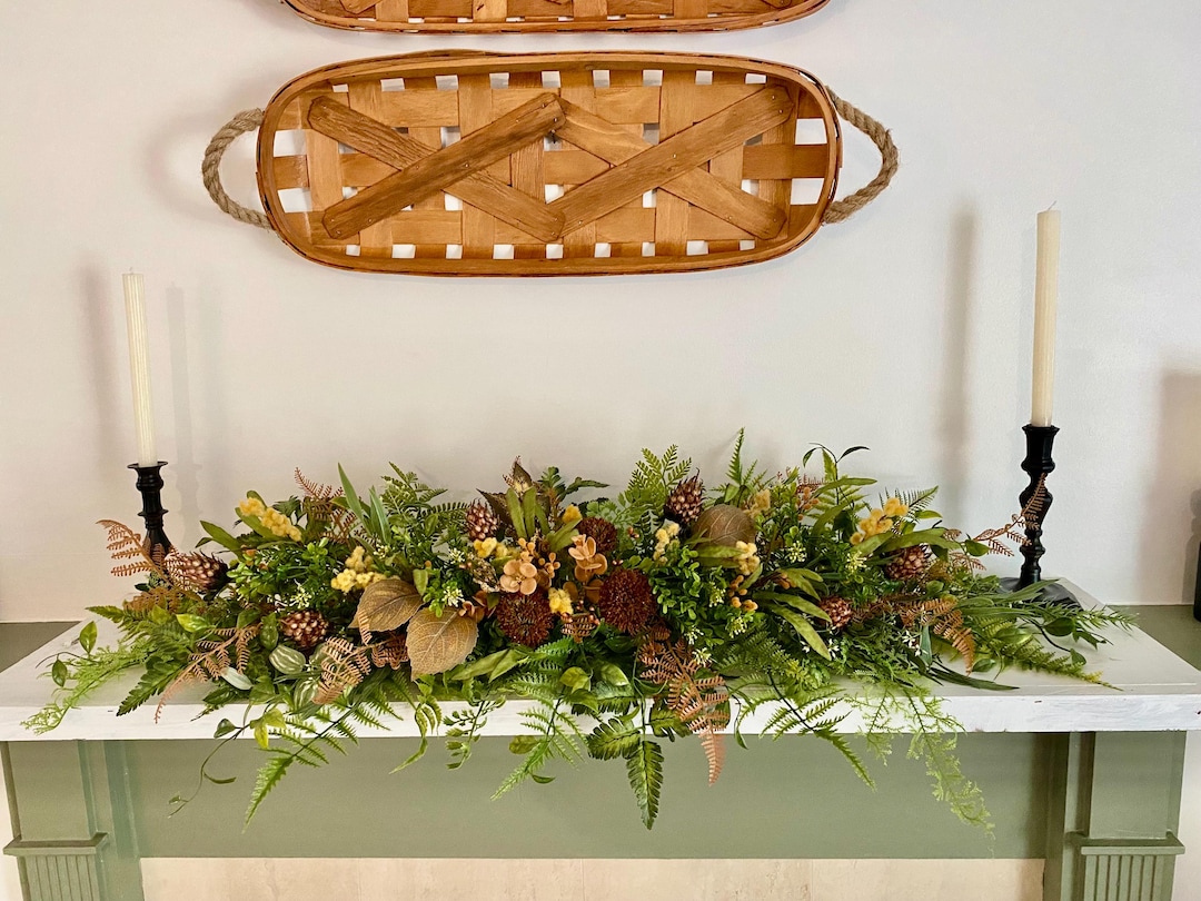 Rustic Fern Centerpiece, Summer Woodland Berry Garland, Autumn Table ...