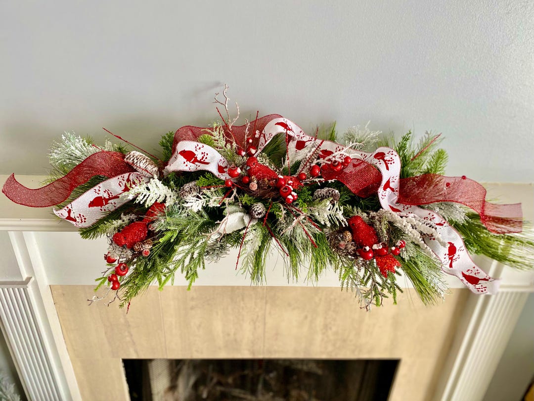 Christmas Red Cardinal Bird Nest Table Arrangement, Pine Magnolia ...