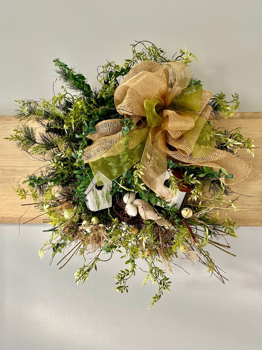 Spring Grapevine Wreath,bird Nest Eggs Door Swag, Rustic Christmas Bird ...