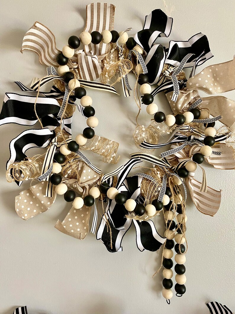 Home Decor Garland for Mantle, Wood Bead Ribbon Wreath Swag, Door ...