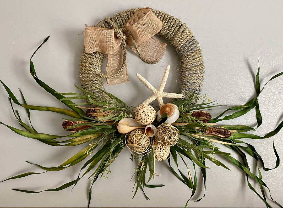 Coastal Nautical Starfish Seashell Wreath Swag for Door, Beach House ...