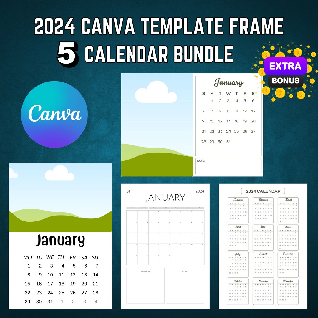 2024 Fully Editable Calendar Canva Template Frame Bundle Instant ...