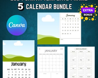 2024 Fully Editable Calendar Canva Template Frame Bundle Instant ...