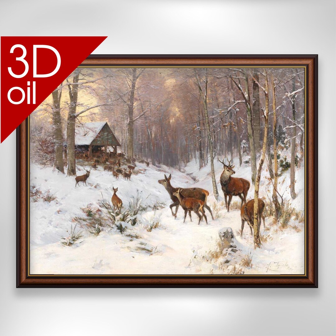 Julius Arthur, Thiele Red Deer in Winter Painting, Deer / Stag | Museum ...