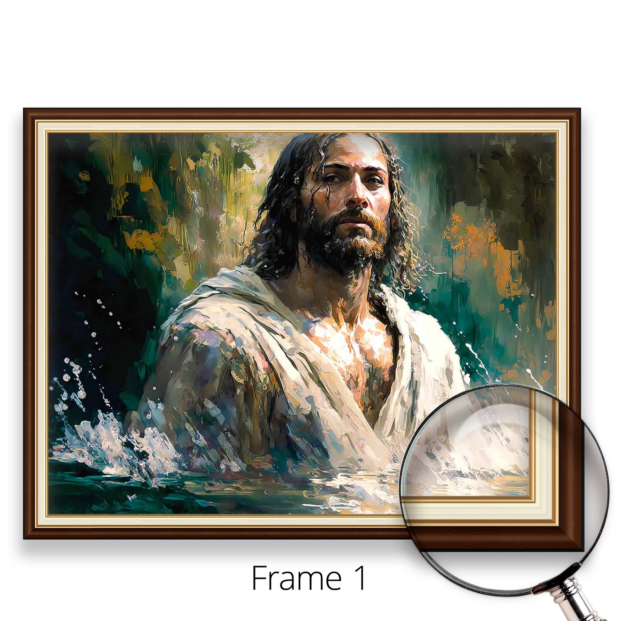 Jesus Christ in Jordan River 3 | Museum Quality 3D Oil Canvas Print of ...