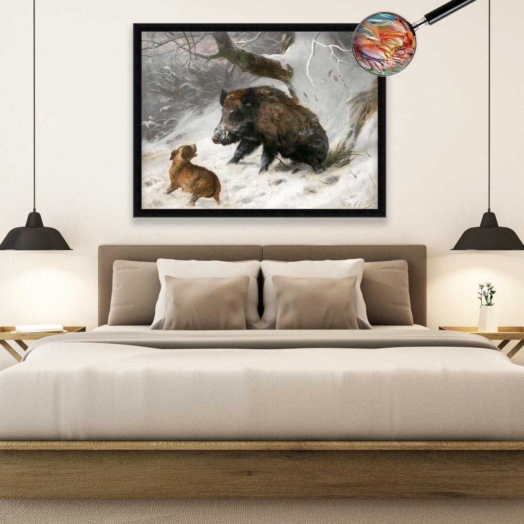Carl Friedrich Deiker Hunting Dog, a Wild Boar Museum Quality 3D Oil ...