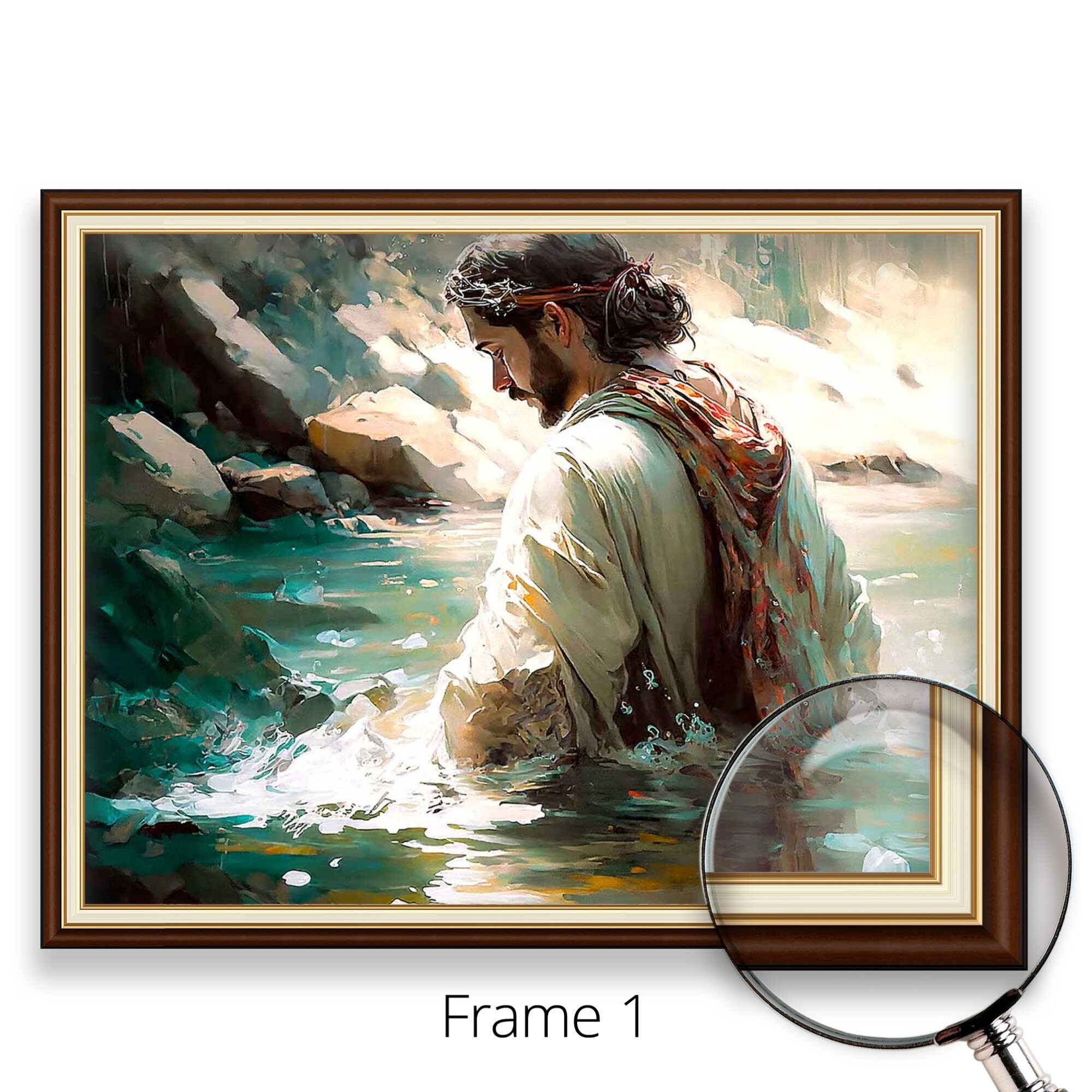 Jesus Christ in Jordan River 2 | Museum Quality 3D Oil Canvas Print of ...