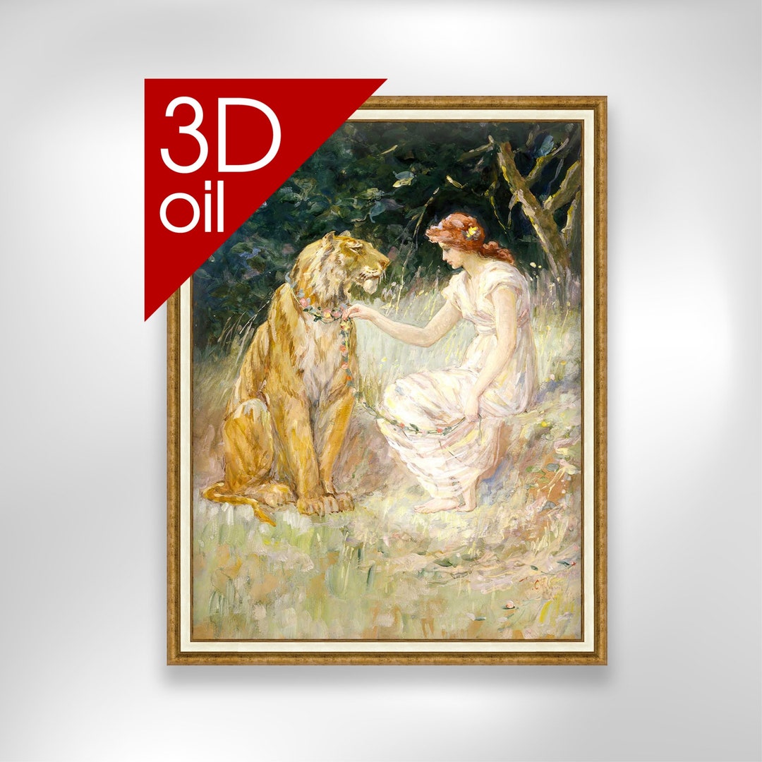 Frederick Stuart Church Lady and the Tiger Museum Quality 3D Oil Canvas ...
