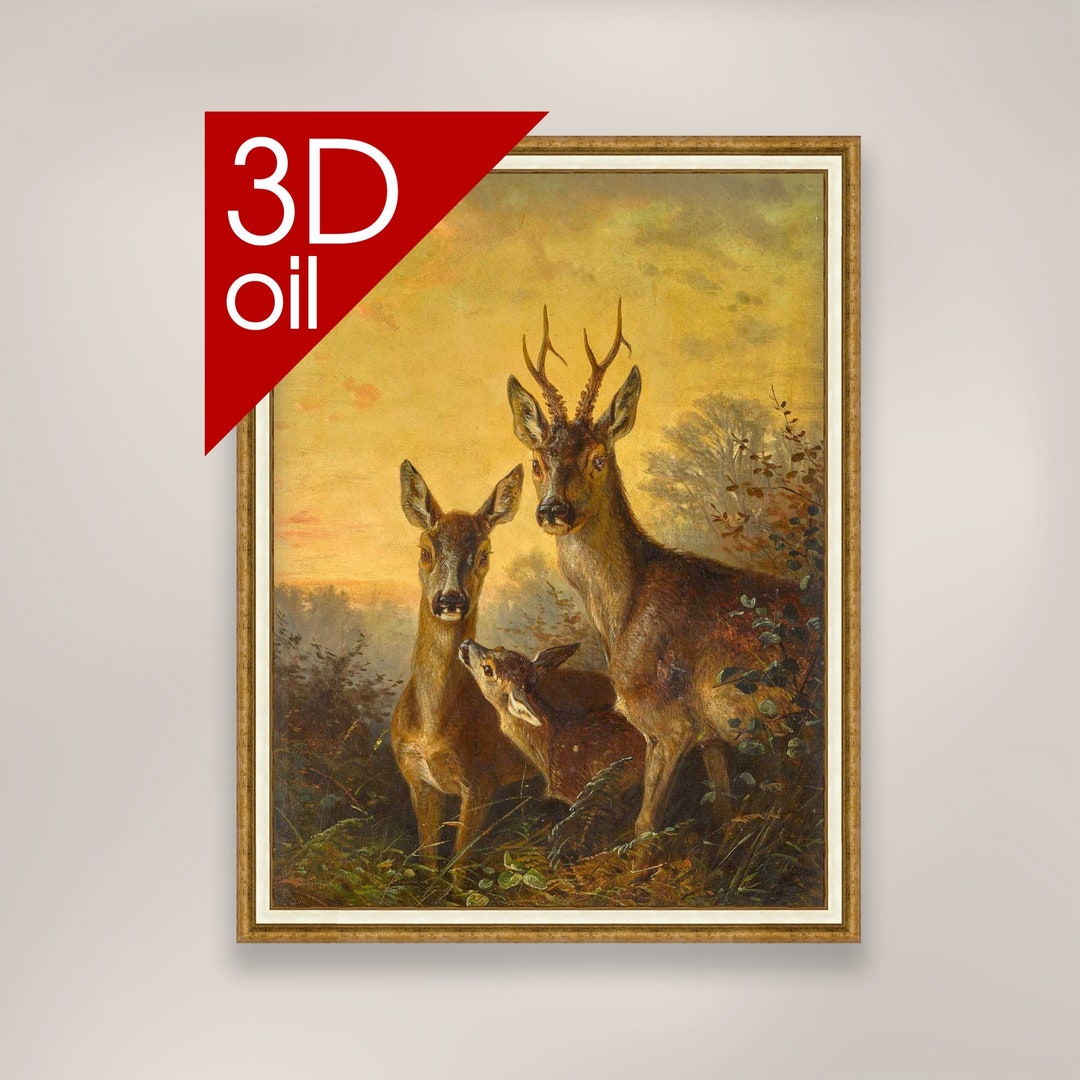 Julius Arthur Thiele -, Hirsch Und Rehe Rehbock | Museum Quality 3D Oil ...