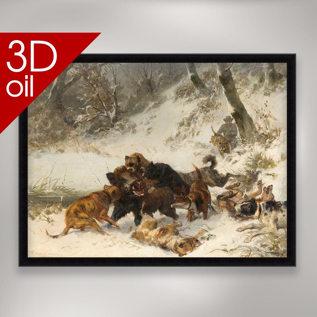 Carl Friedrich Deiker - Wild Boar Hunt | Museum Quality 3D Oil Canvas ...