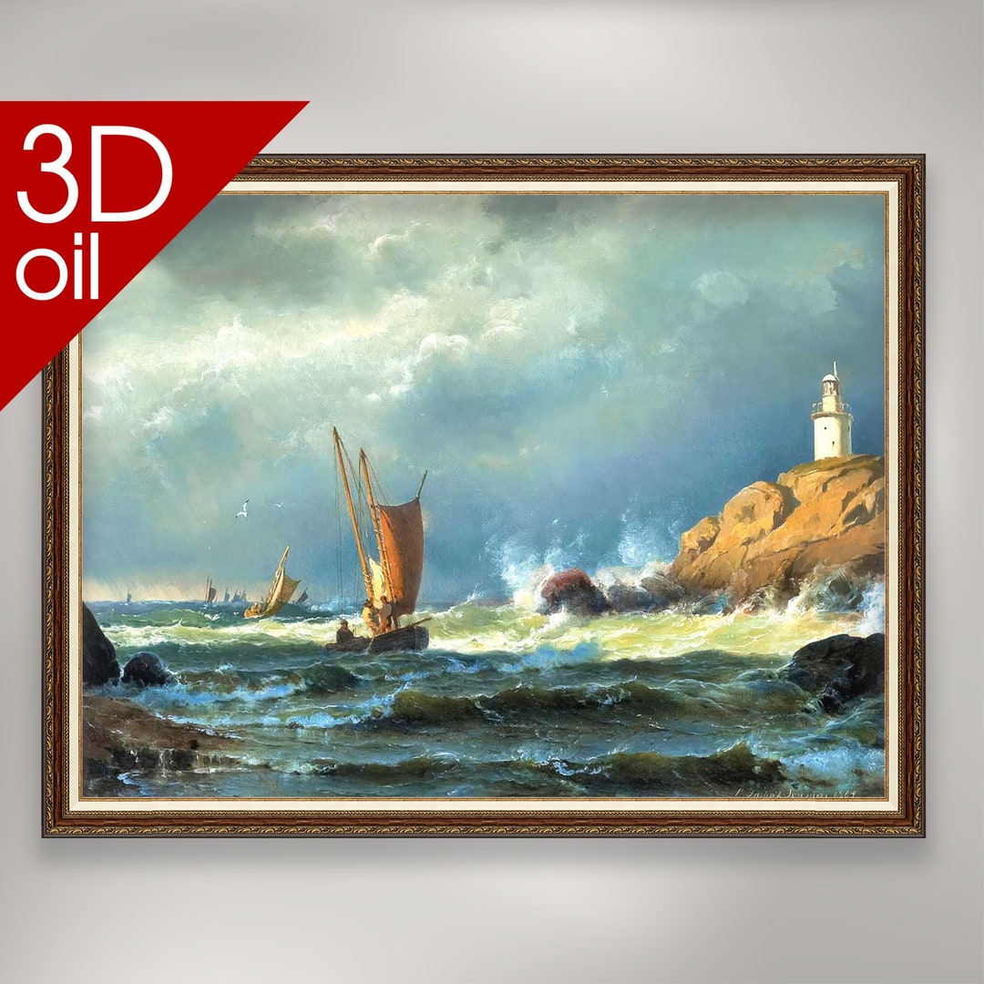 Boats on Stormy Coast - Carl Frederik Sorensen | Museum Quality 3D Oil ...