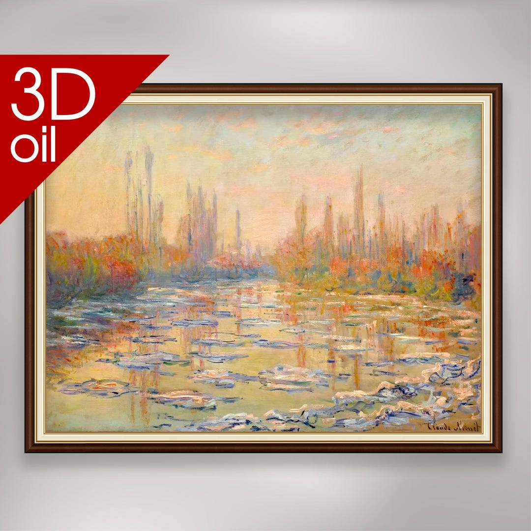 Claude Monet - Floating Ice on the Seine | Museum Quality 3D Oil Canvas ...