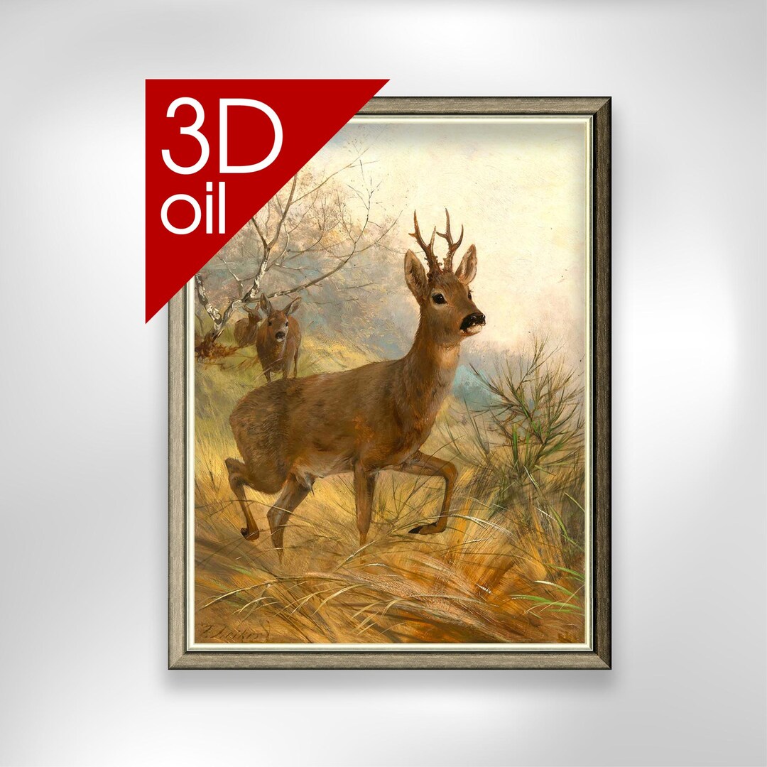 Carl Friedrich Deiker A Buck and a Doe Museum Quality 3D Oil Canvas ...