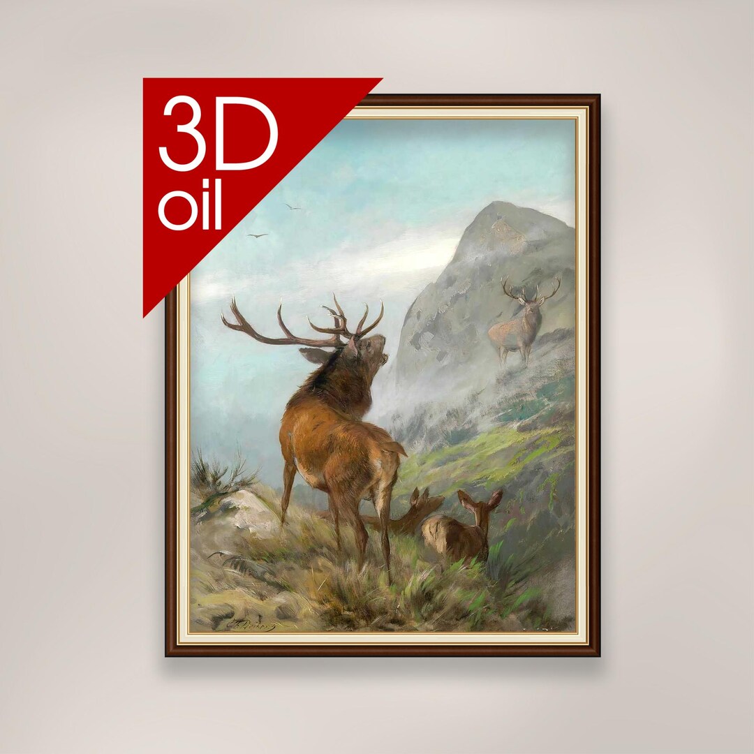 Carl Friedrich Deiker - A Stag | Museum Quality 3D Oil Canvas Print of ...